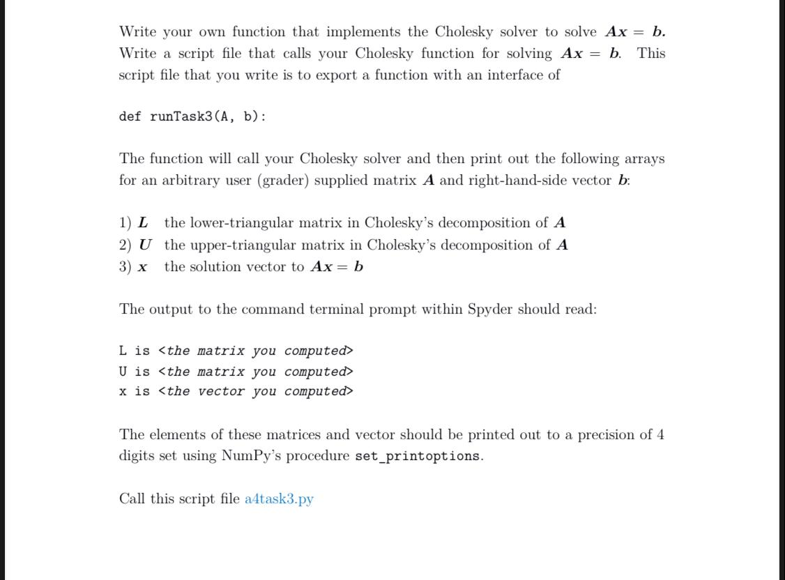 Write Your Own Function That Implements The Cholesky