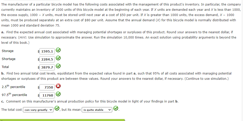 Solved need help with B, 2.5% tile please , the answer is | Chegg.com
