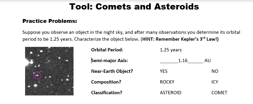 Solved Tool: Comets and Asteroids Practice Problems: Suppose | Chegg.com