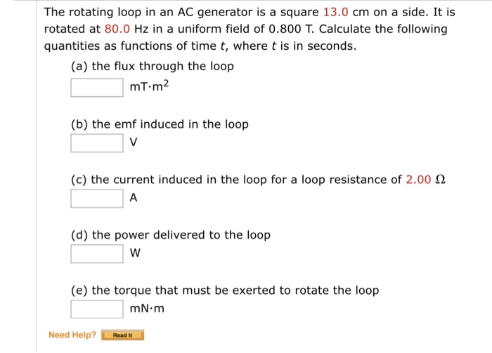 Solved The rotating loop in an AC generator is a square 13.0 | Chegg.com