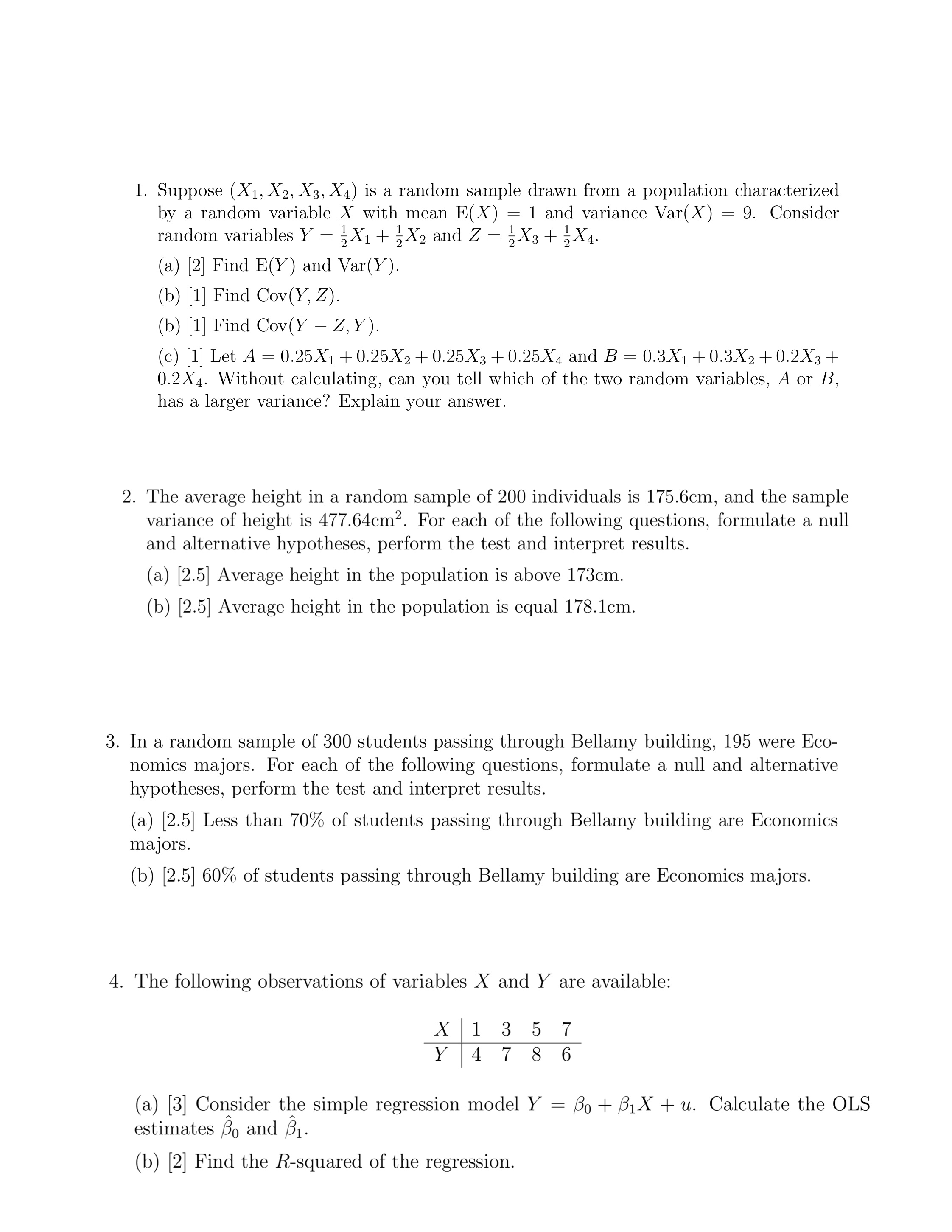 Solved 1. Suppose (X1,X2,X3,X4) is a random sample drawn | Chegg.com
