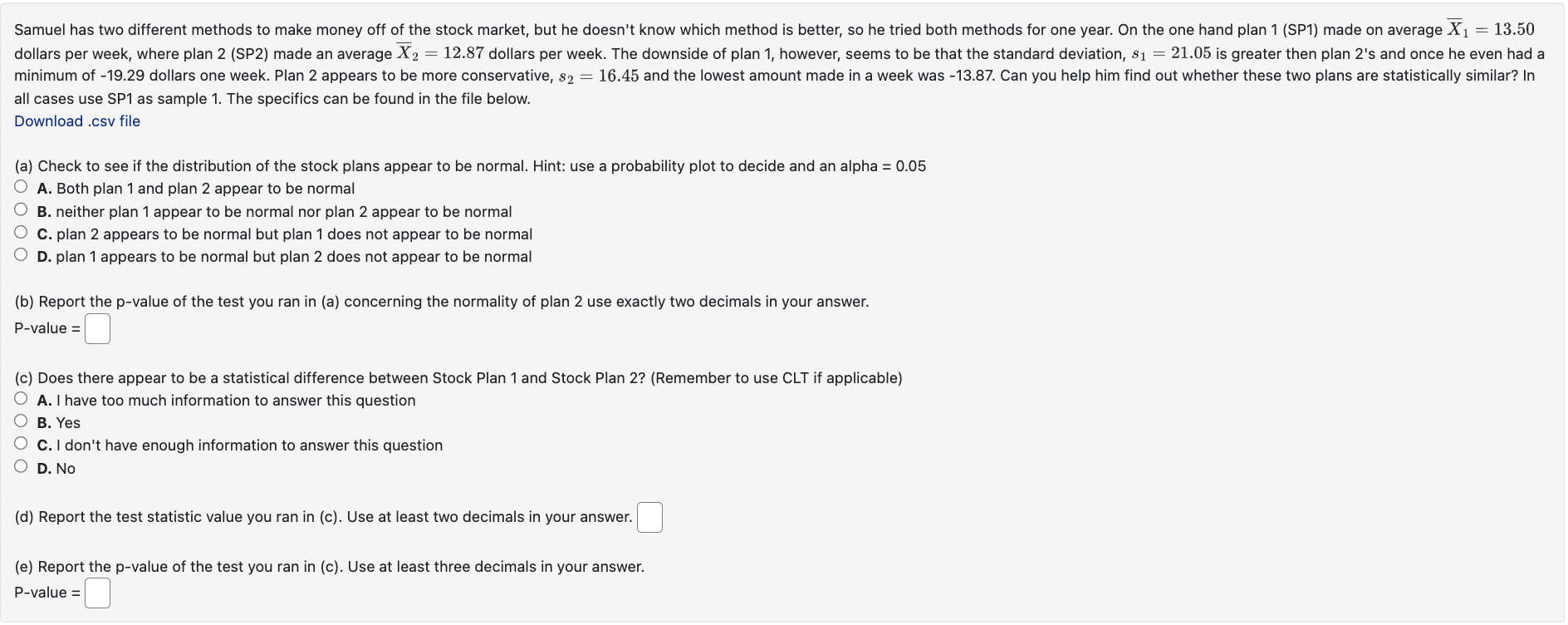 Solved all cases use SP1 as sample 1. The specifics can be | Chegg.com