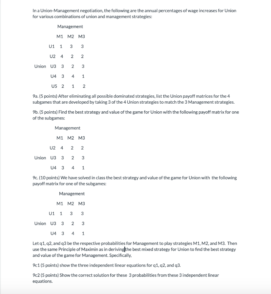 In a Union-Management negotiation, the following are | Chegg.com