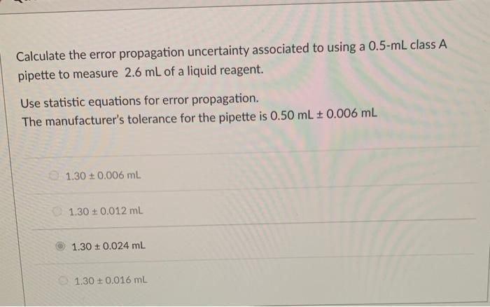 Solved Calculate the error propagation uncertainty | Chegg.com