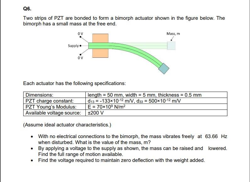 Solved Q6. Two strips of PZT are bonded to form a bimorph | Chegg.com