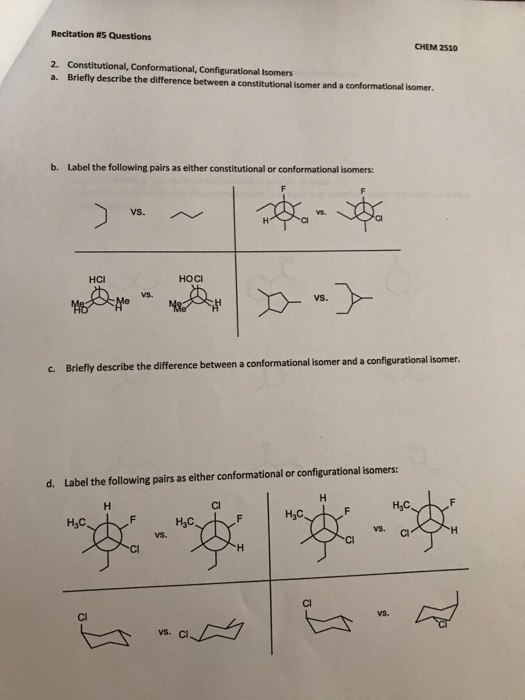 Solved Recitation #5 Questions CHEM 2510 Constitutional, | Chegg.com