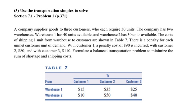 Solved (3) Use the transportation simplex to solve Section | Chegg.com