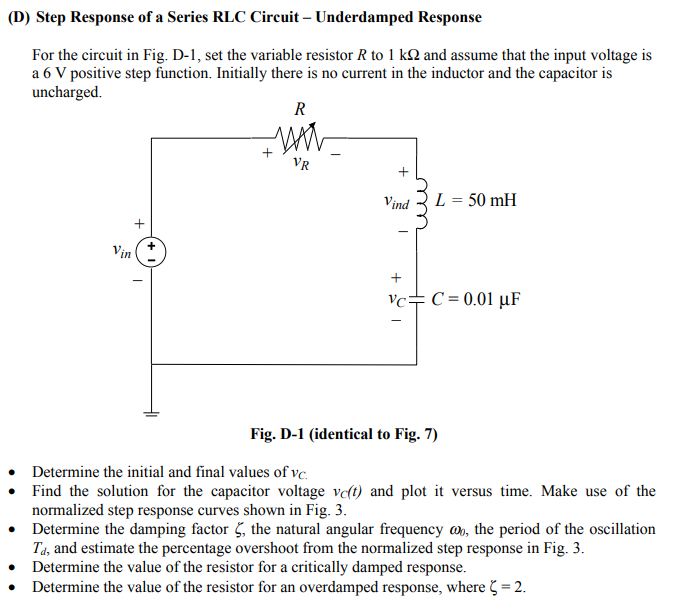 Solved (D) Step Response of a Series RLC Circuit - | Chegg.com