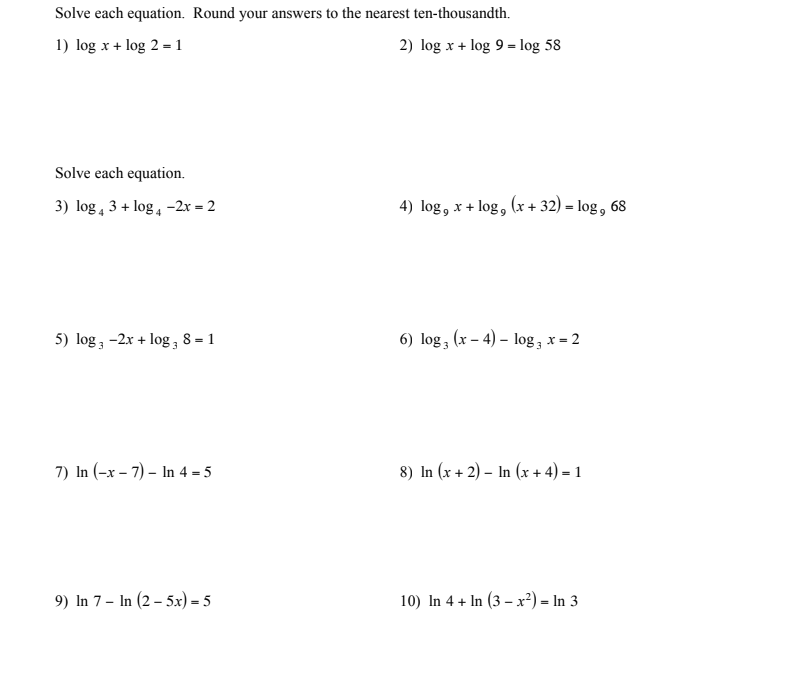Solved Solve each equation. Round your answers to the | Chegg.com