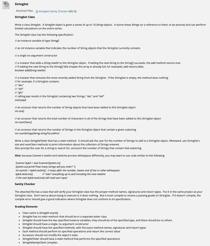 Solved StringSet Attached Files: StringSet Sanity Checker | Chegg.com
