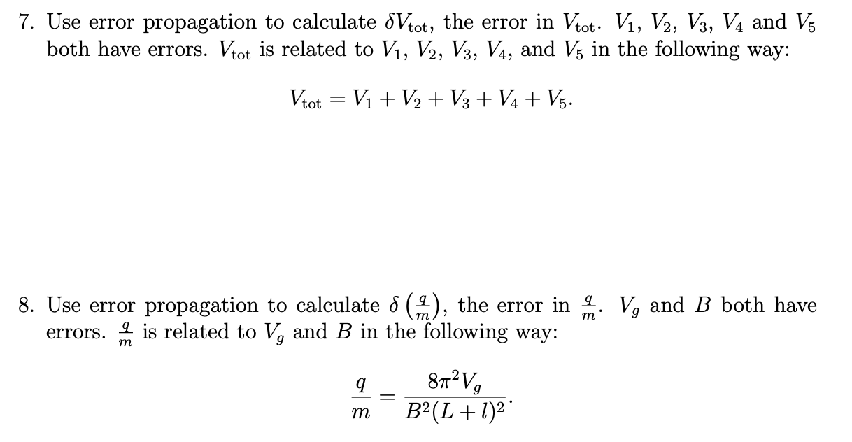 Solved 7. Use error propagation to calculate SVtot, the | Chegg.com