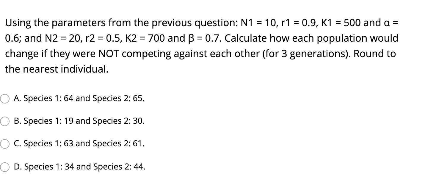 = Using the Lotka-Volterra competition model, set the | Chegg.com