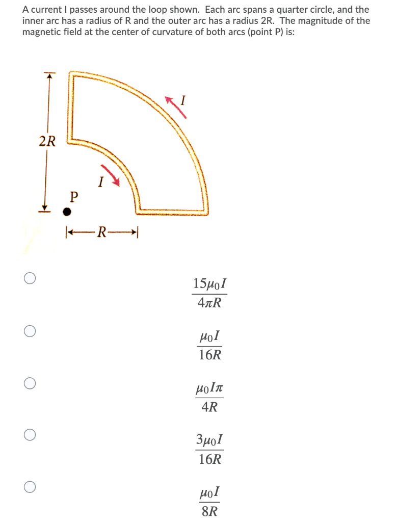 Solved A current I passes around the loop shown. Each arc | Chegg.com