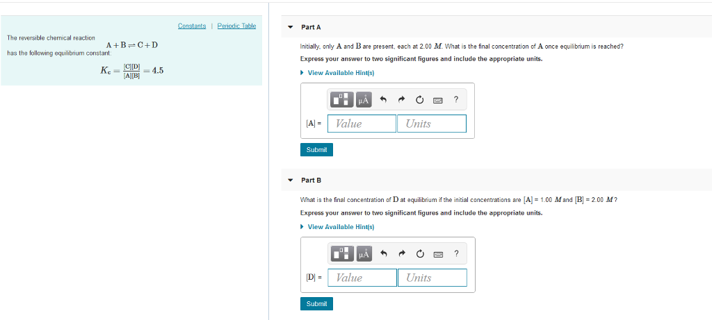 Solved Constants 1 Periodic Table Part A The reversible | Chegg.com