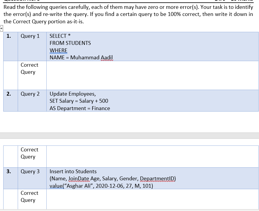 Solved Read the following queries carefully, each of them | Chegg.com