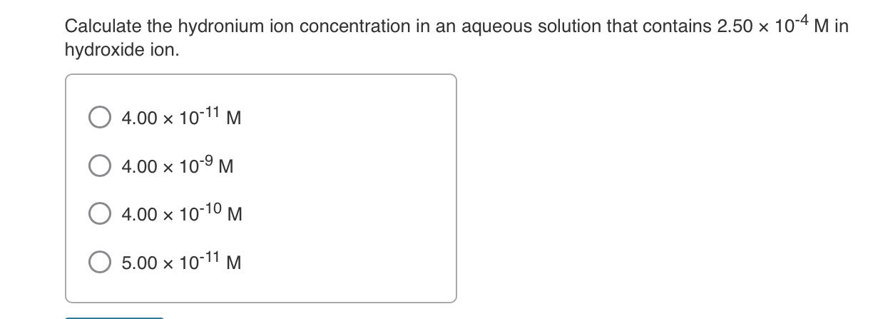 Solved Calculate the hydronium ion concentration in an | Chegg.com
