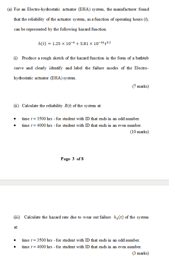 (a) For an Electro-hydrostatic actuator (EHA) system, | Chegg.com