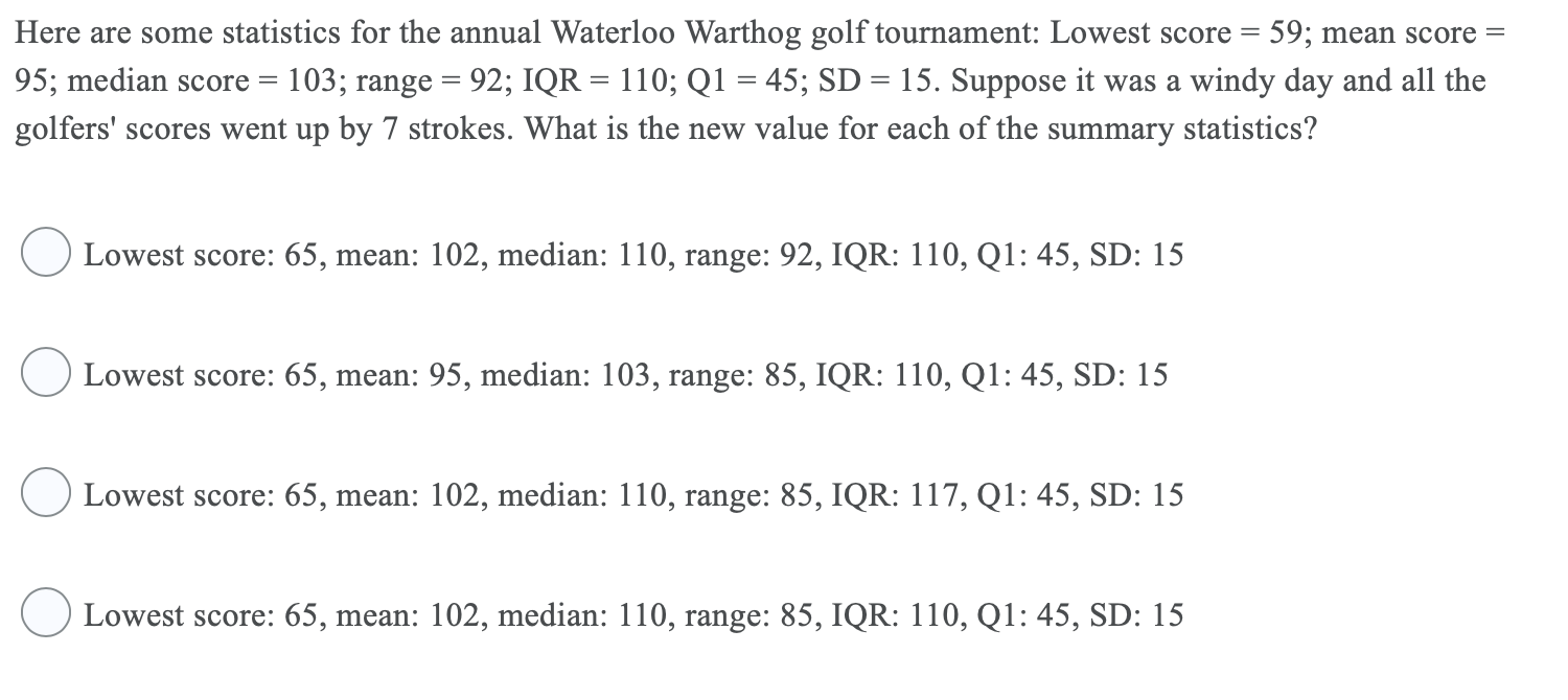 Solved Here are some statistics for the annual Waterloo | Chegg.com