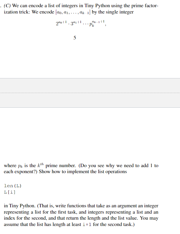 Solved . (C) We can encode a list of integers in Tiny Python | Chegg.com