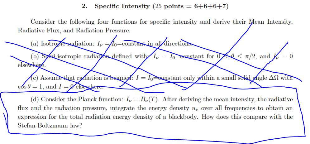 Solved 2. Specific Intensity (25 points = 6+6+6+7) Consider | Chegg.com