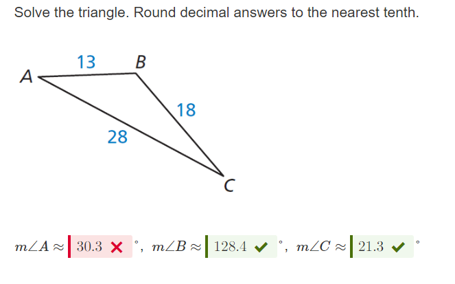 Solved Solve the triangle. Round decimal answers to the | Chegg.com