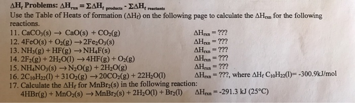 Solved Delta H_f Problems: Delta H _rxn = sigma Delta | Chegg.com