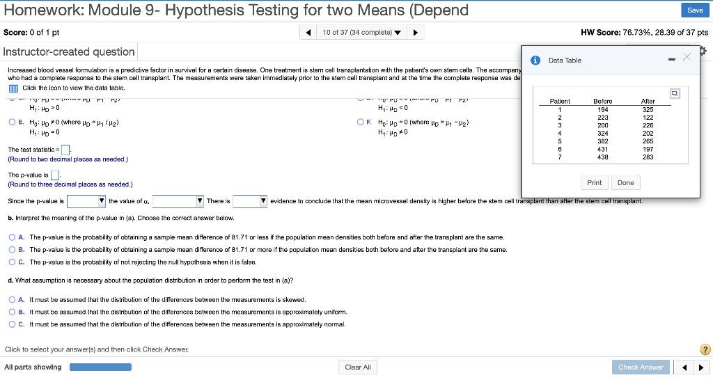 Solved Homework Module 9 Hypothesis Testing For Two Means