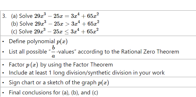 Solved 3 A Solve 2923 25x 3x4 65x2 B Solve Chegg