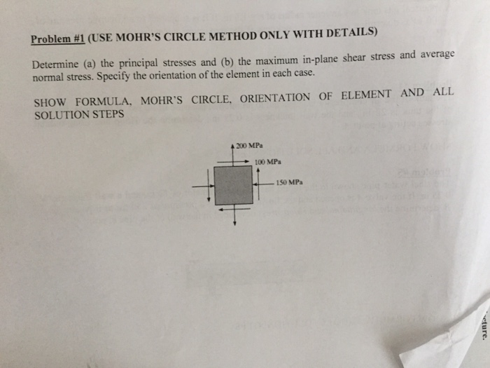Solved Problem #1 (USE MOHR'S CIRCLE METHOD ONLY wITH | Chegg.com