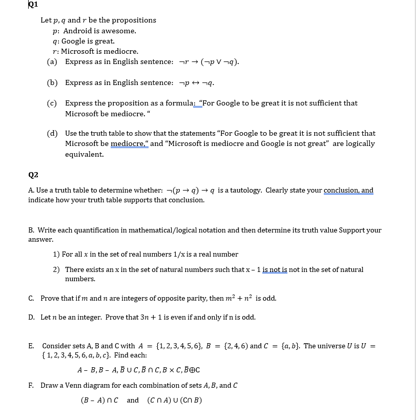 Solved Q1 Let p, q and r be the propositions p: Android is | Chegg.com