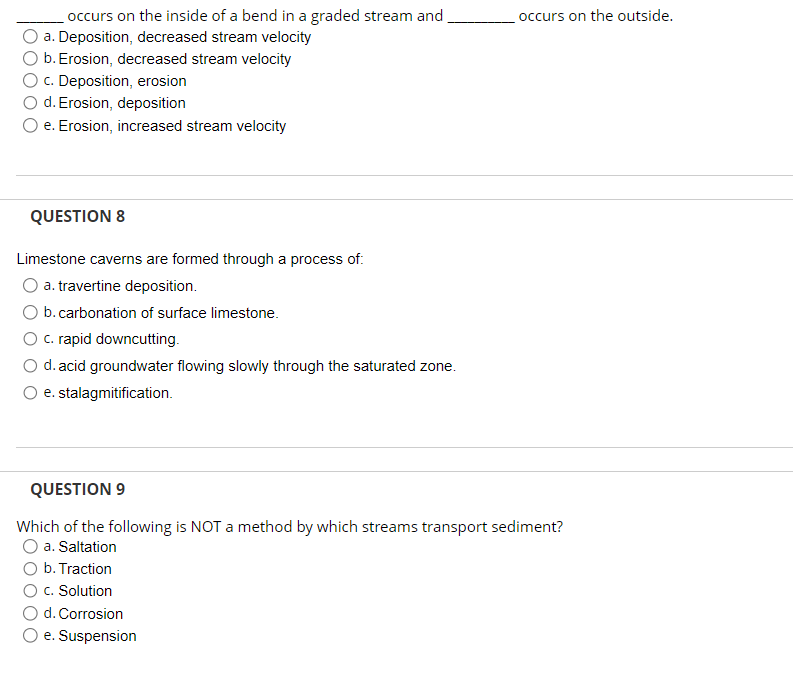 Solved occurs on the inside of a bend in a graded stream and | Chegg.com