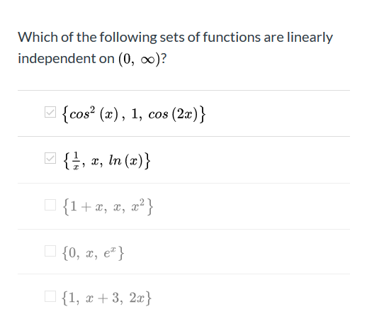 Solved Which of the following sets of functions are linearly | Chegg.com