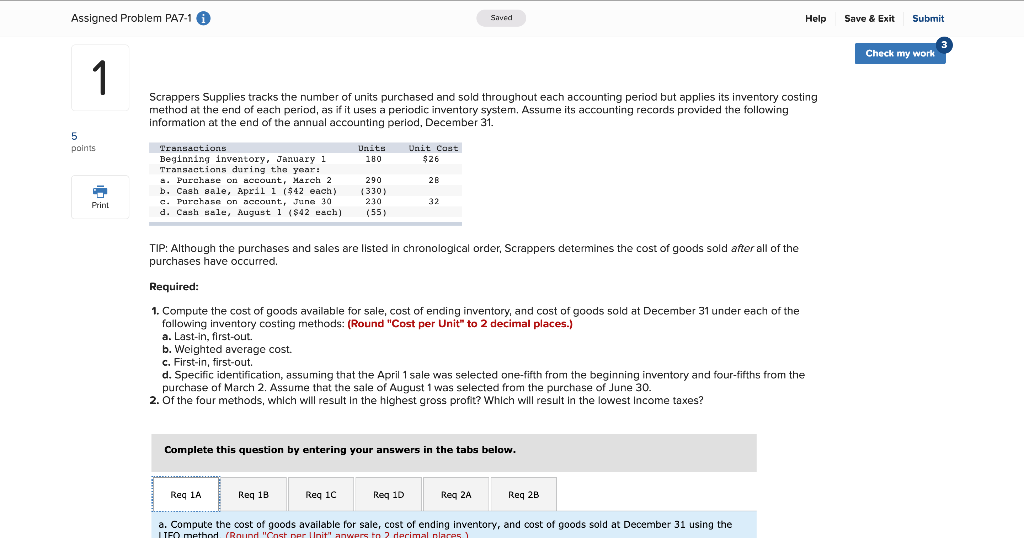 Solved Assigned Problem PA7-1 Saved Help Save & Exit Submit | Chegg.com