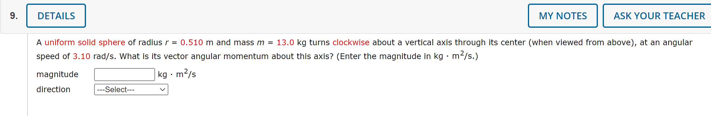 Solved 9. DETAILS magnitude direction MY NOTES A uniform | Chegg.com