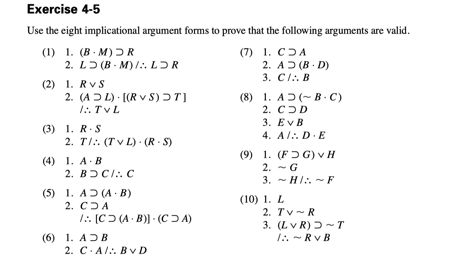 Solved Exercise 4-5 Use the eight implicational argument | Chegg.com