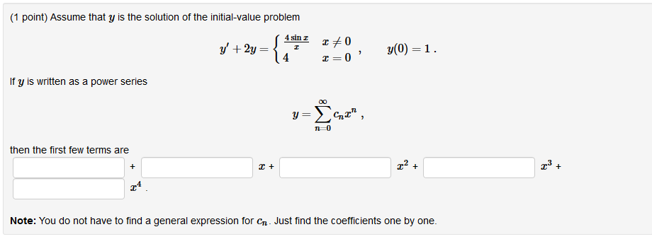 Solved (1 point) Assume that y is the solution of the | Chegg.com
