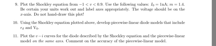 Solved 9, Plot the Shockley equation from-1