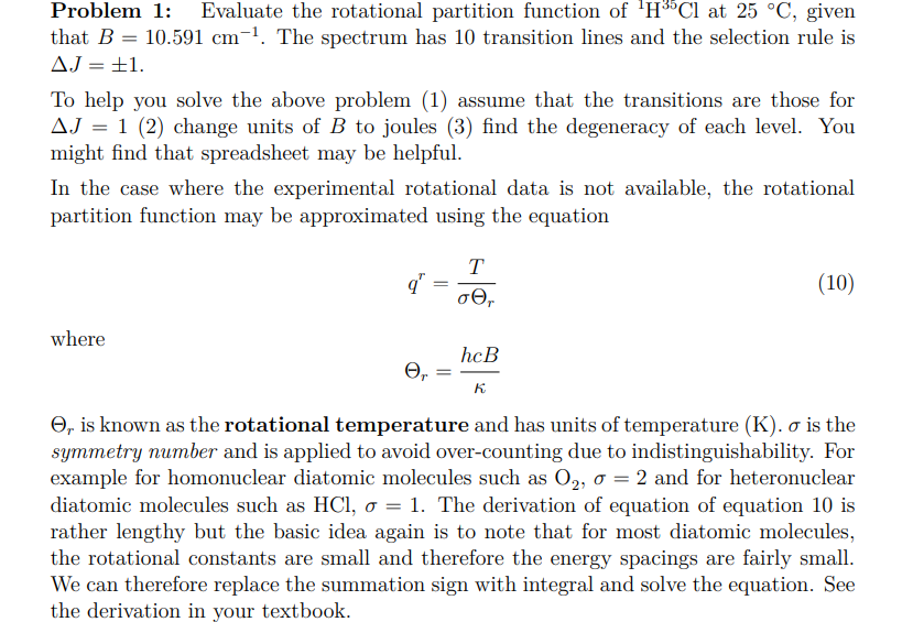 Solved Problem 1: Evaluate the rotational partition function | Chegg.com