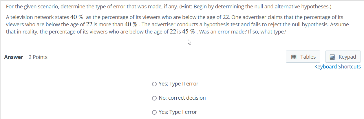 Solved For The Given Scenario Determine The Type Of Error
