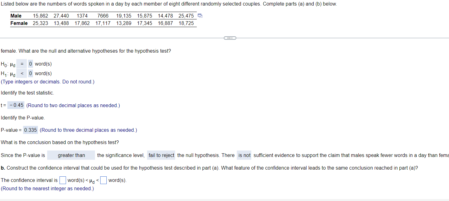 Solved Listed below are the numbers of words spoken in a day | Chegg.com