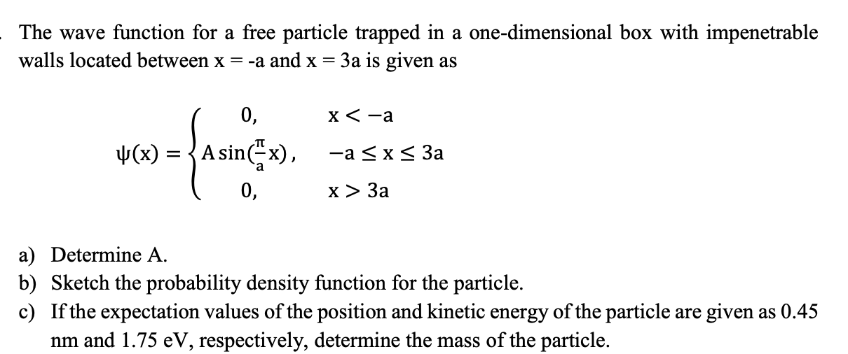 Solved The wave function for a free particle trapped in a | Chegg.com