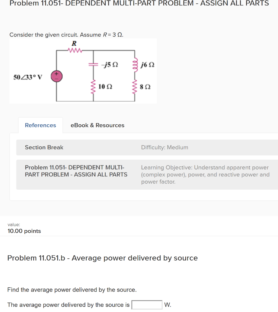 Solved Find the average power delivered by the source. The | Chegg.com