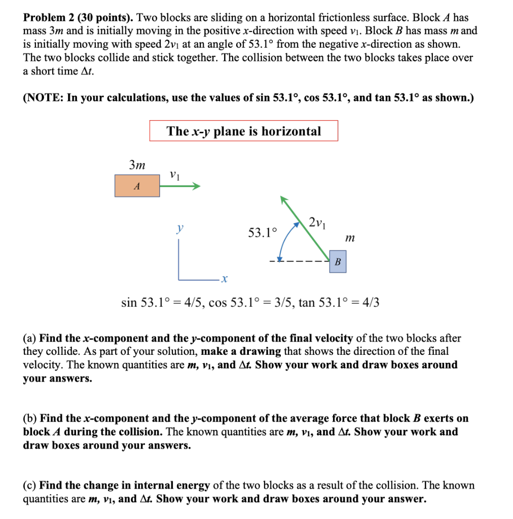 Solved Problem 2 (30 points). Two blocks are sliding on a | Chegg.com