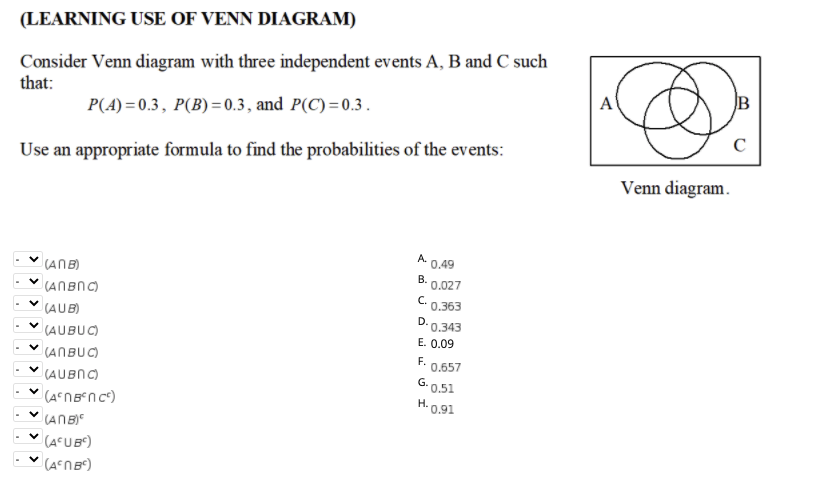 Solved (LEARNING USE OF VENN DIAGRAM) Consider Venn diagram | Chegg.com