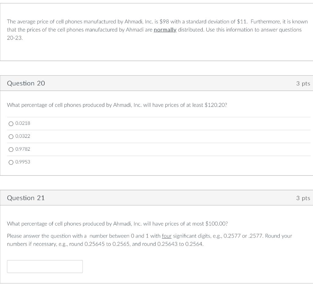 Solved The average price of cell phones manufactured by | Chegg.com