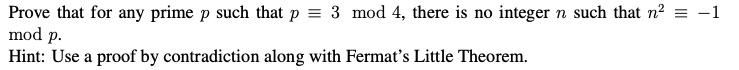 Solved Prove that for any prime p such that p = 3 mod 4, | Chegg.com