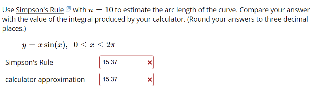 Solved Use Simpson's Rule with n = 10 to estimate the arc | Chegg.com
