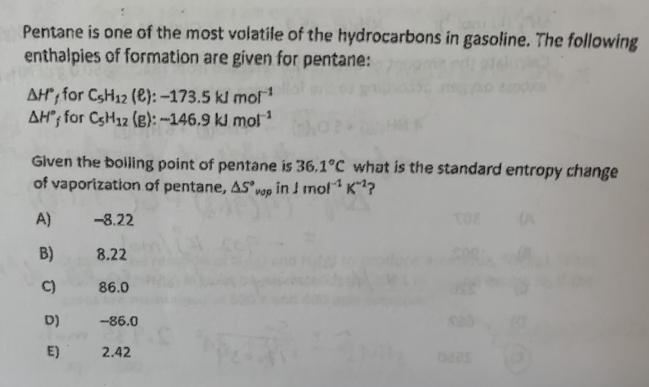 Solved Pentane is one of the most volatile of the | Chegg.com