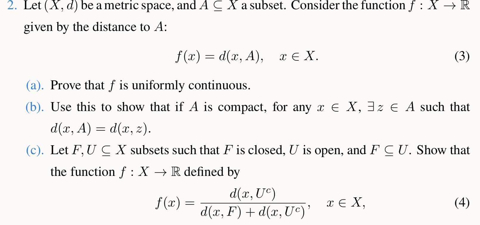 Solved 2. Let (X, d) be a metric space, and A CX a subset. | Chegg.com