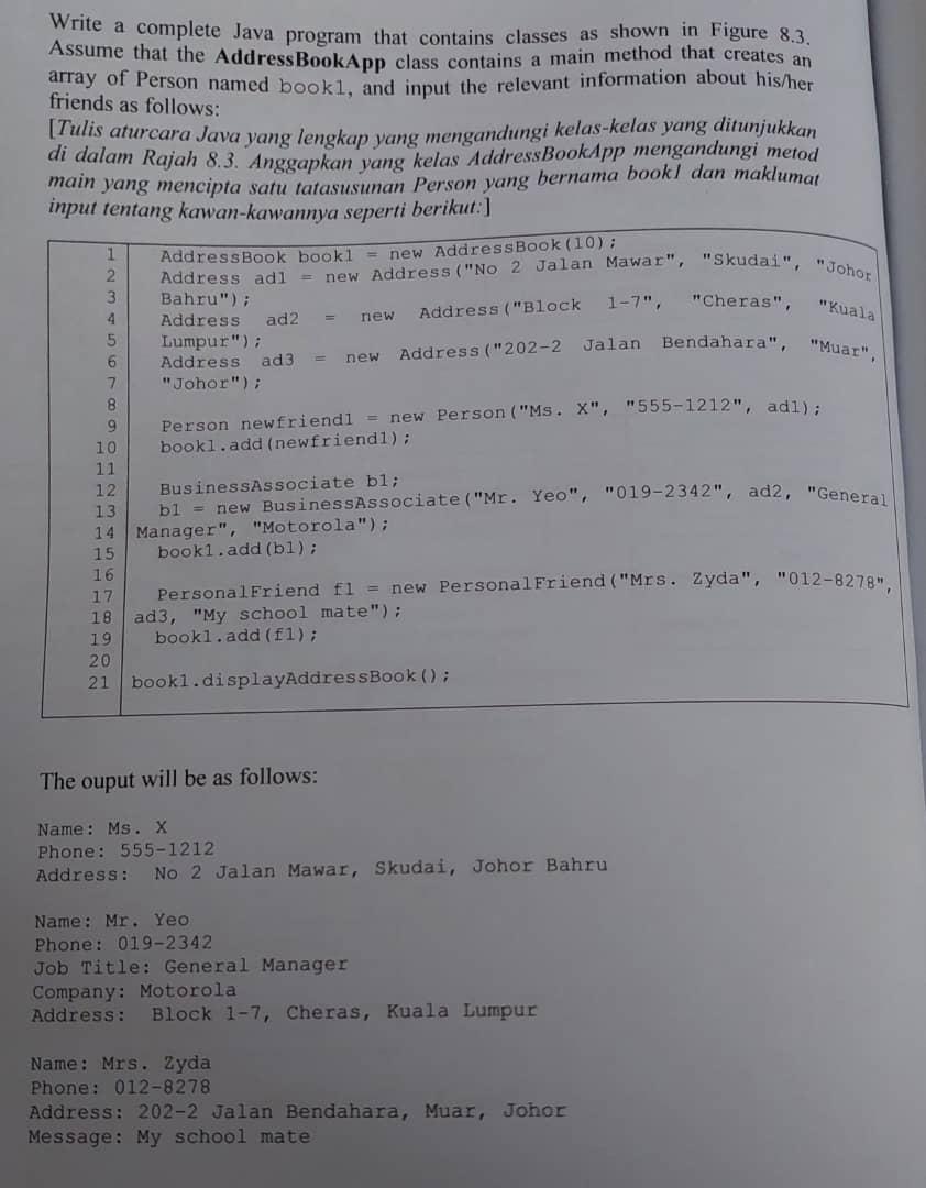 Solved 6. Given the class diagram in Figure 8.3: Diberi | Chegg.com